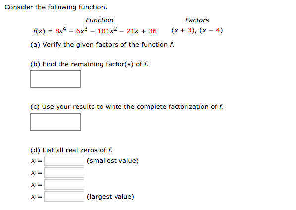 Solved Consider the following function Function Factors (x | Chegg.com