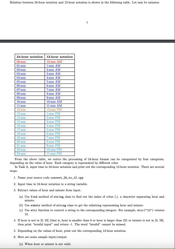 Solved Relation between 24-hour notation and 12-hour | Chegg.com