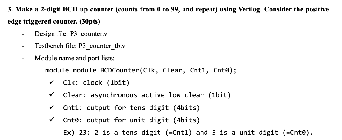 Solved 3. Make a 2-digit BCD up counter (counts from 0 to | Chegg.com