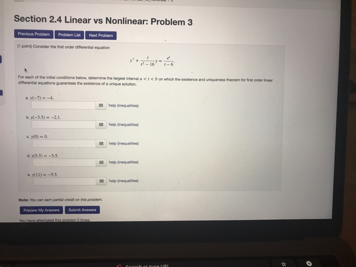 Solved Section 2.4 Linear vs Nonlinear: Problem 2 Previous | Chegg.com