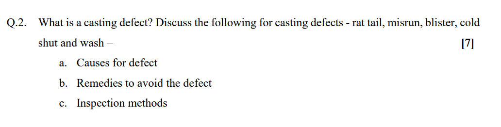 Solved 2.2. What is a casting defect? Discuss the following | Chegg.com