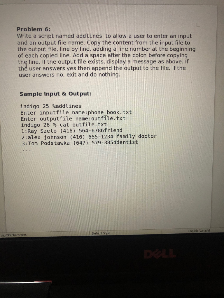 Solved Problem 6: Write a script named addlines to allow a | Chegg.com