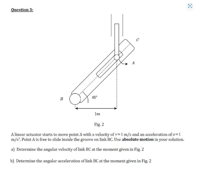 Solved Fig. 2 A linear actuator starts to move point A with | Chegg.com