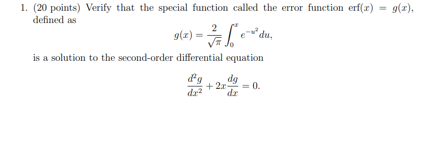 Solved 1. (20 points) Verify that the special function | Chegg.com