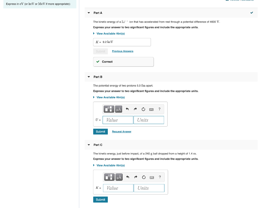 Solved Express in eV (or ke V or MeV it more appropriate): | Chegg.com