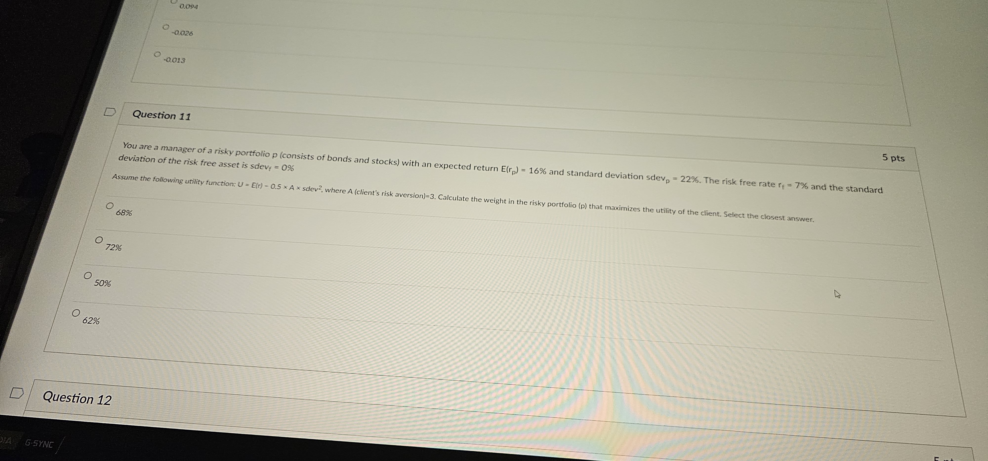 Solved Question 10 deviation of the risk free asset is sdev, | Chegg.com