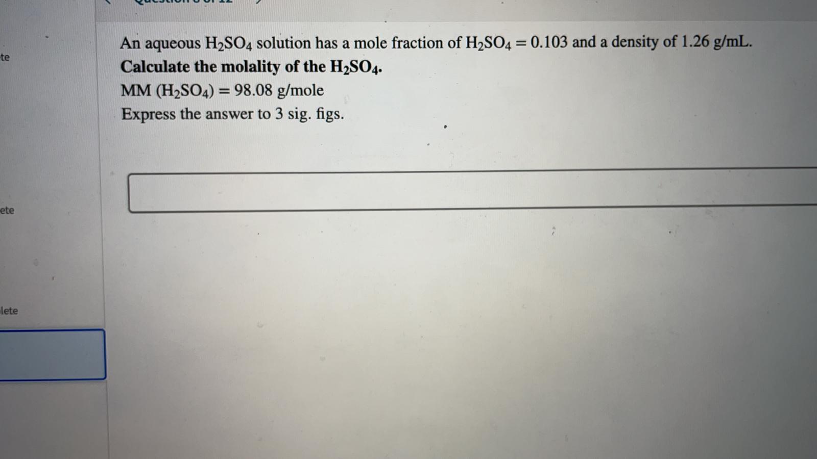 Solved -te An aqueous H2SO4 solution has a mole fraction of | Chegg.com