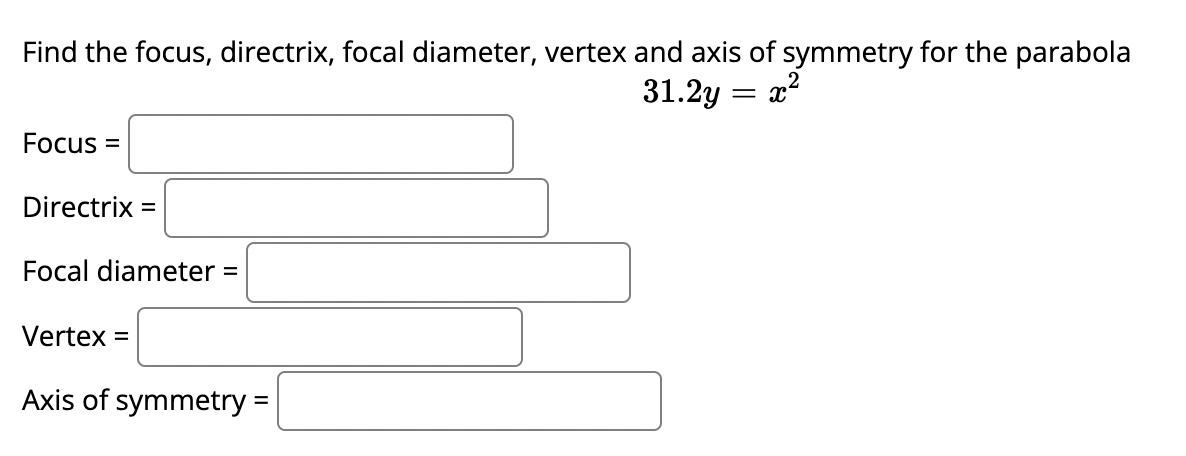 Solved Find the focus, directrix, focal diameter, vertex and | Chegg.com