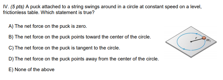 Solved IV. (5 pts) A puck attached to a string swings around | Chegg.com