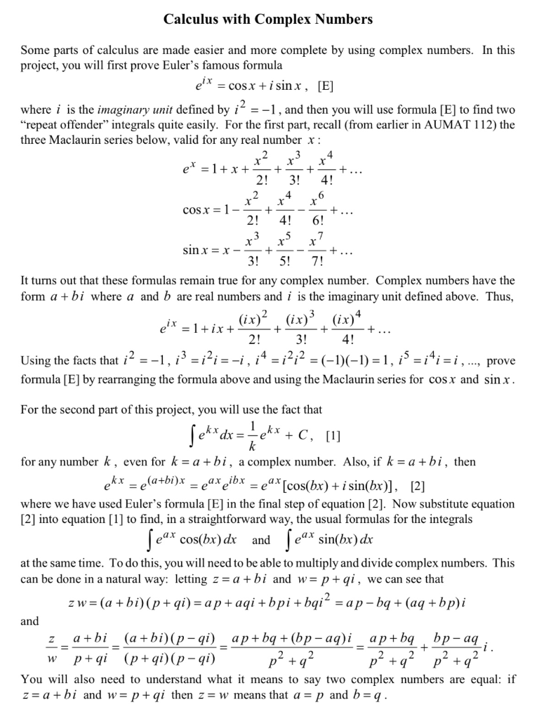 Solved Calculus with Complex Numbers Some parts of calculus | Chegg.com