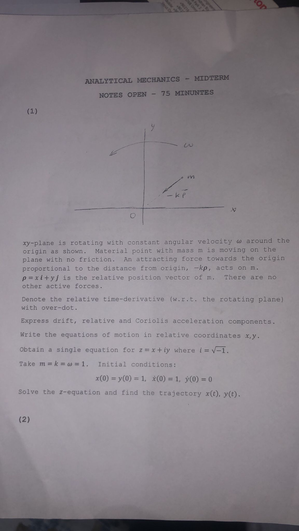 Solved xy-plane is rotating with constant angular velocity o | Chegg.com
