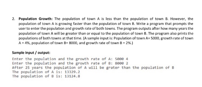 Solved 2. Population Growth: The population of town A is | Chegg.com