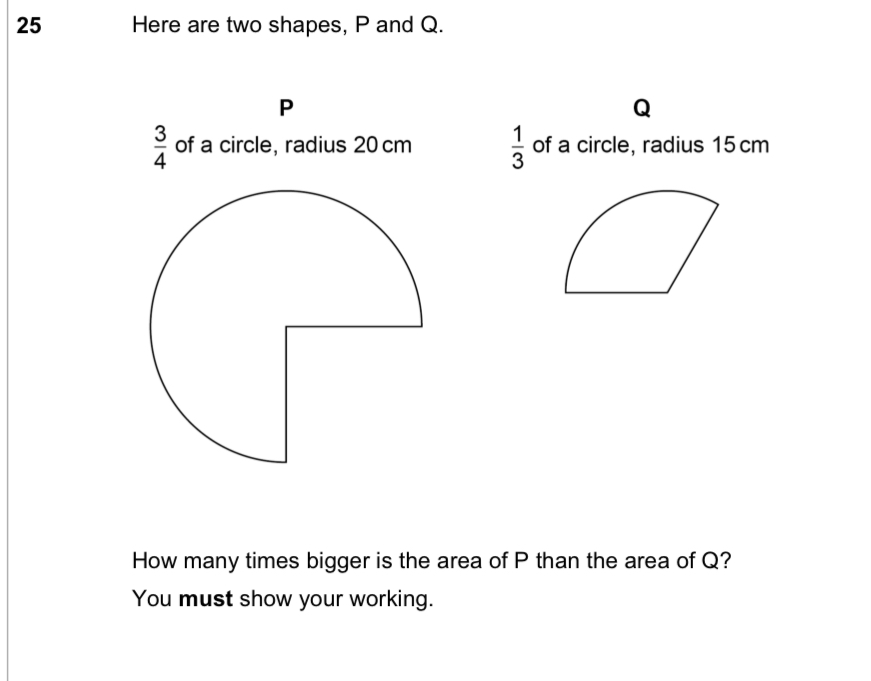 Solved 25 Here are two shapes, P and Q.\\nP\\nQ\\n(3)/(4) of | Chegg.com