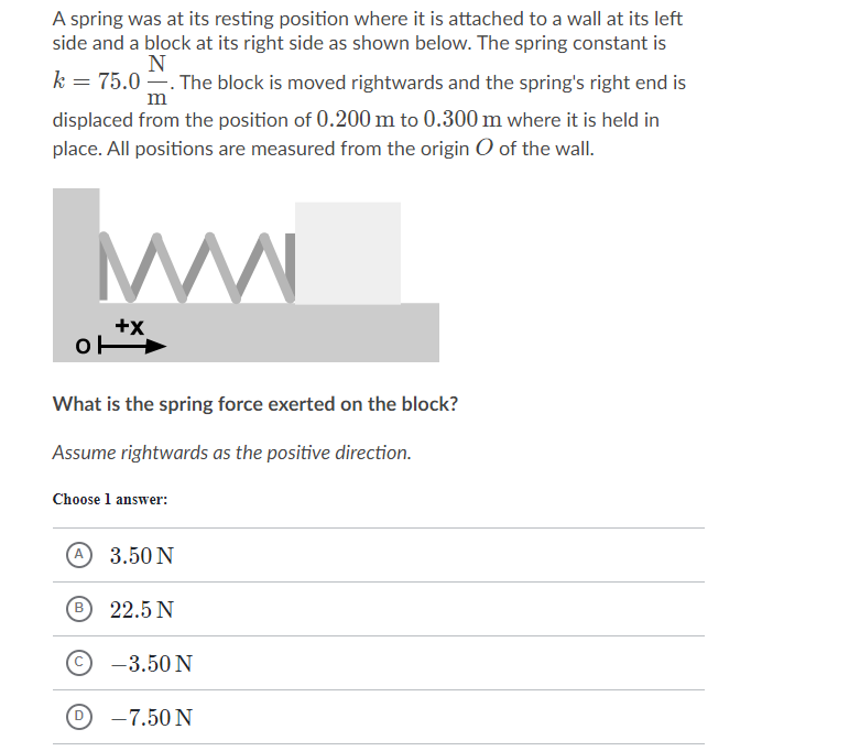Solved A spring was at its resting position where it is | Chegg.com