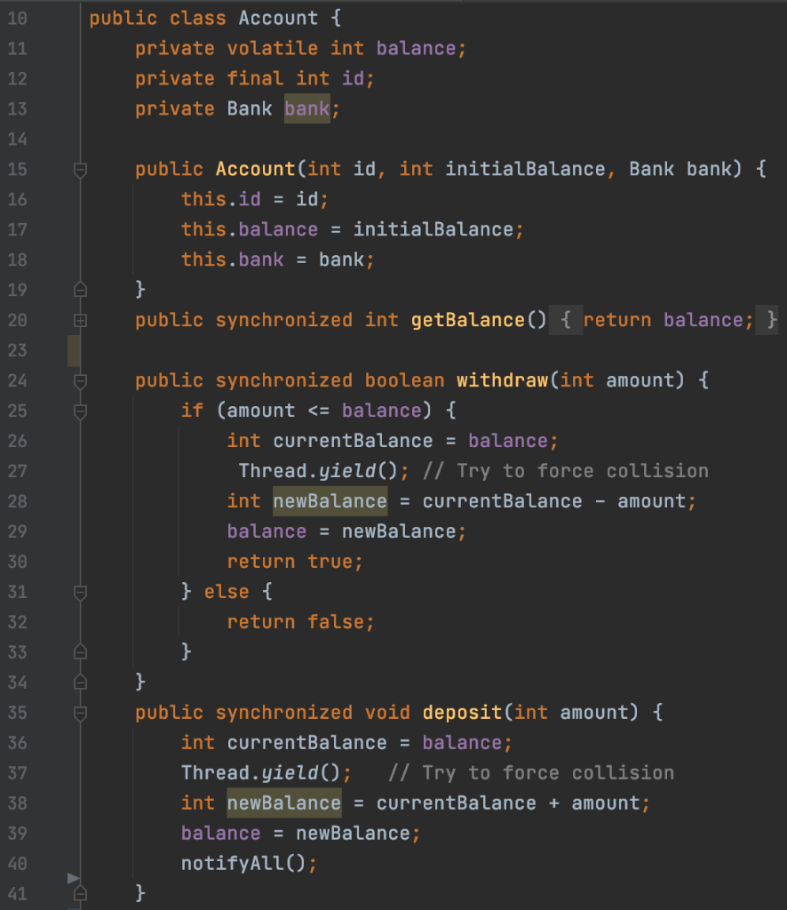 Solved 10 11 public class Account { private volatile int | Chegg.com