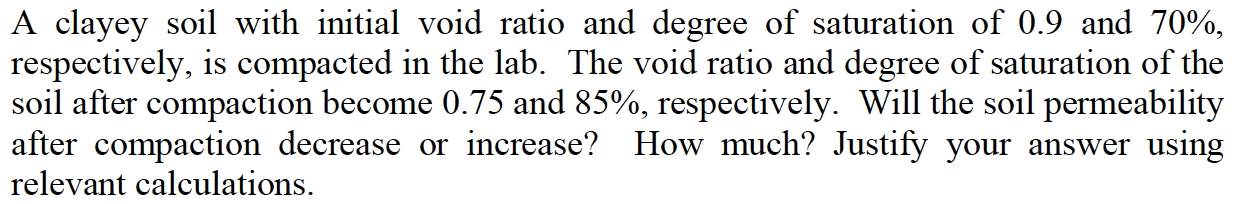 Solved A clayey soil with initial void ratio and degree of | Chegg.com