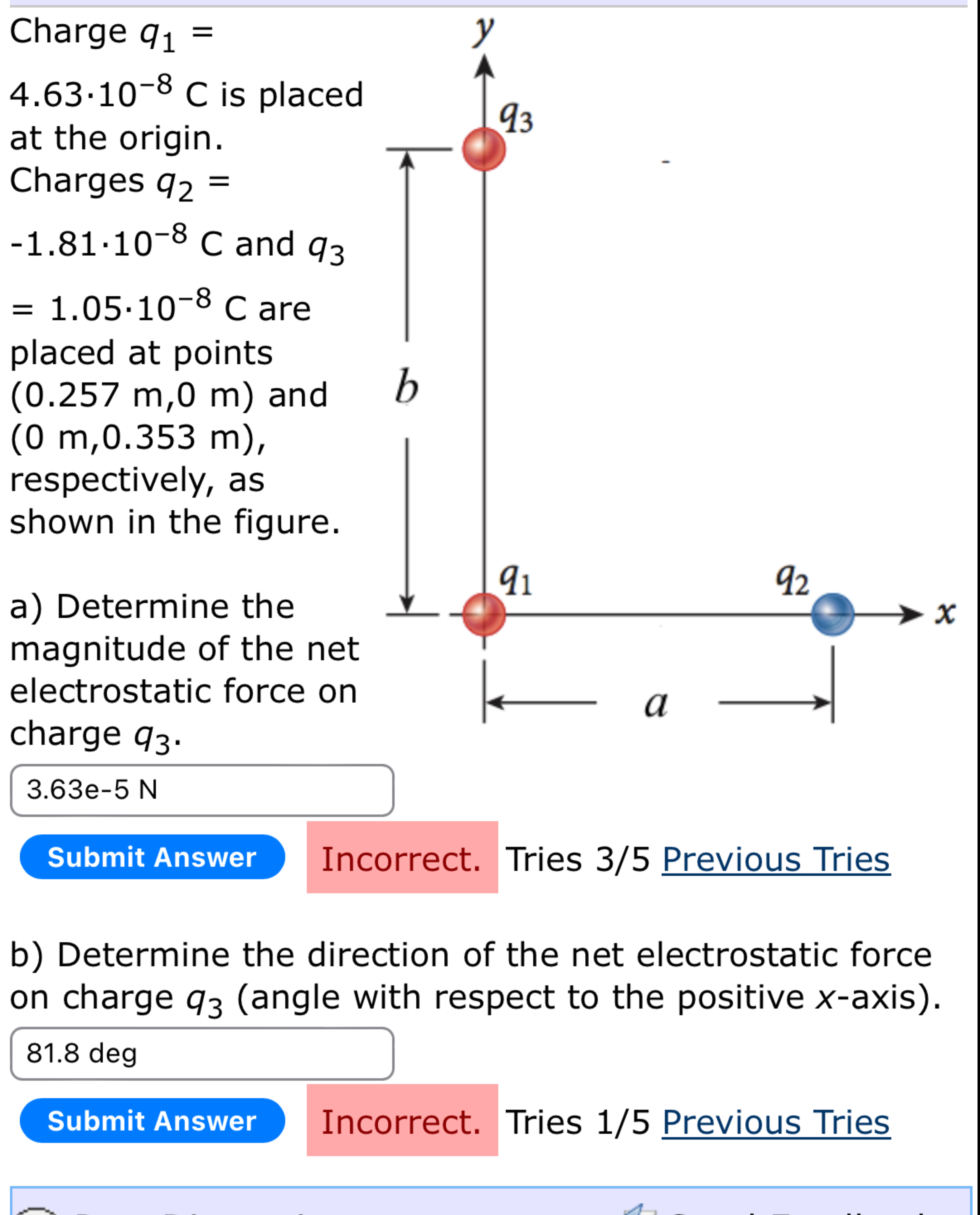 Solved Charge q1=4.63*10-8C ﻿is placedat the origin.Charges | Chegg.com