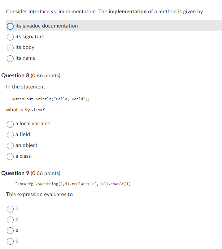 Solved Consider interface vs. implementation. The | Chegg.com