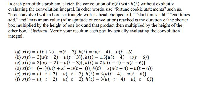 Solved In Each Part Of This Problem Sketch The Convolution Chegg