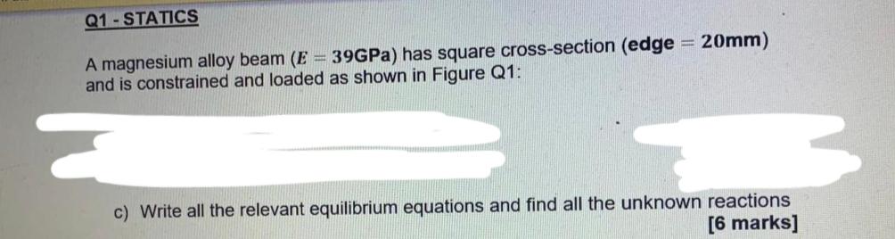 Solved Q1 - STATICS 20mm) A magnesium alloy beam (E = 39GPa) | Chegg.com