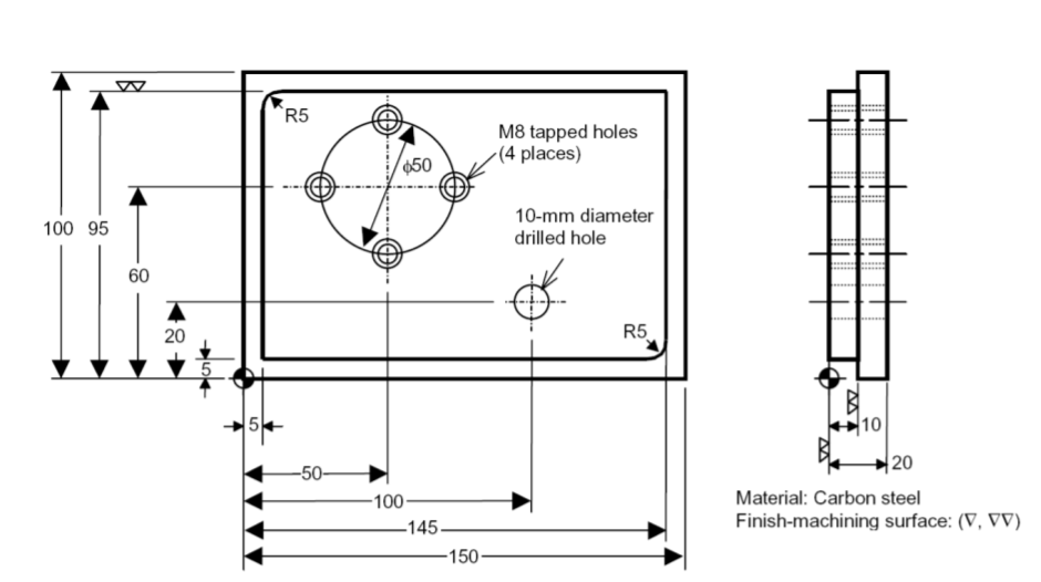 Solved R5 M8 tapped holes (4 places) 050 100 95 10-mm | Chegg.com