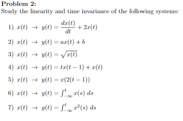 Solved Problem 2: Study the linearity and time invariance of | Chegg.com