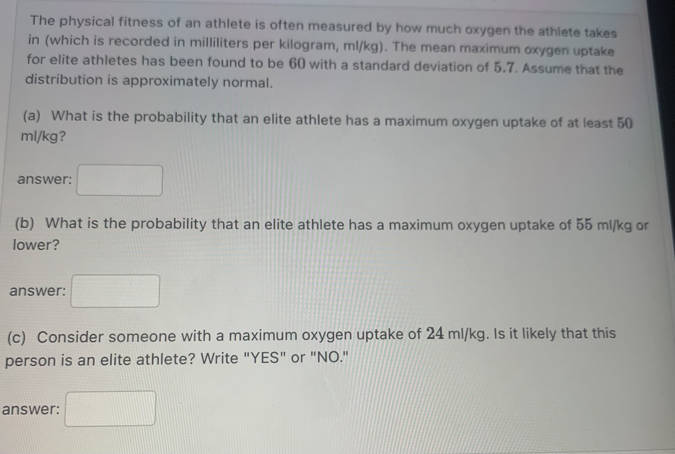 Solved The physical fitness of an athlete is often measured | Chegg.com