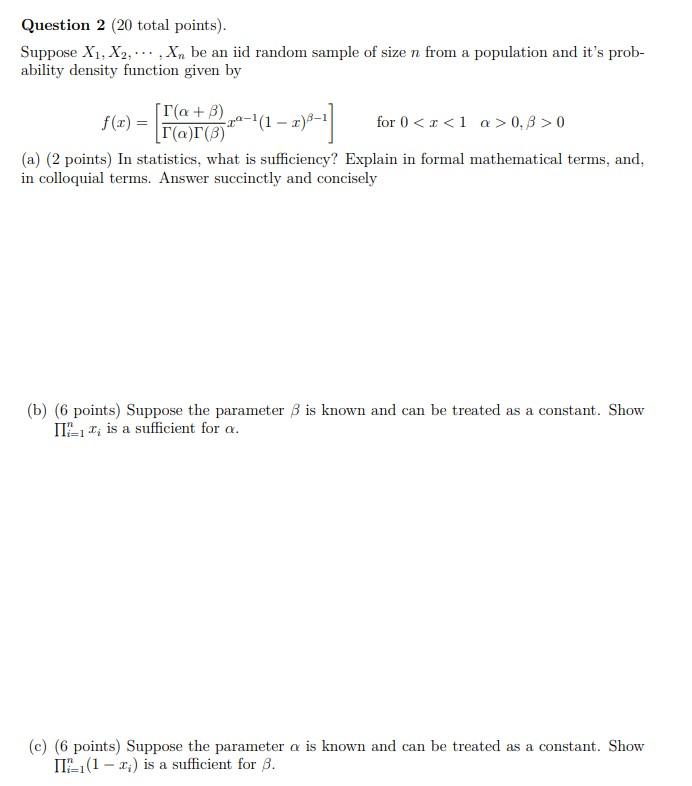 Solved Question 2 (20 total points). Suppose X1,X2,⋯,Xn be | Chegg.com
