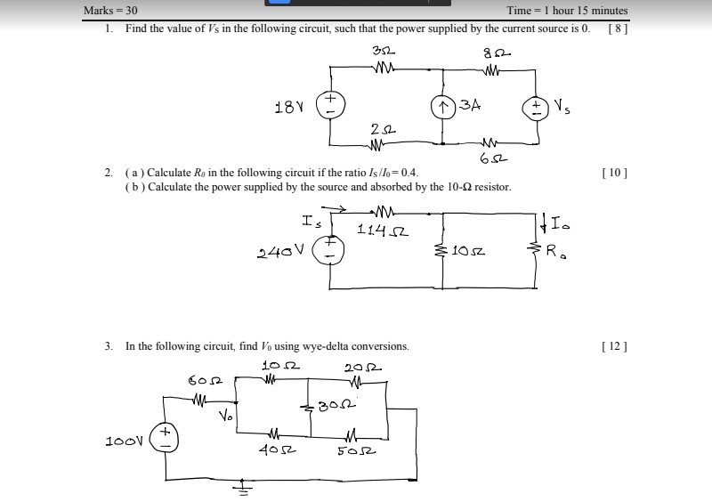 Solved 1 Find The Value Of Vs In The Following Circuit 6137