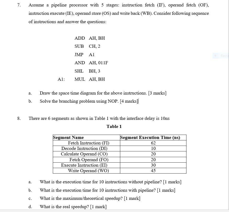 Solved 7. Assume a pipeline processor with 5 stages: | Chegg.com