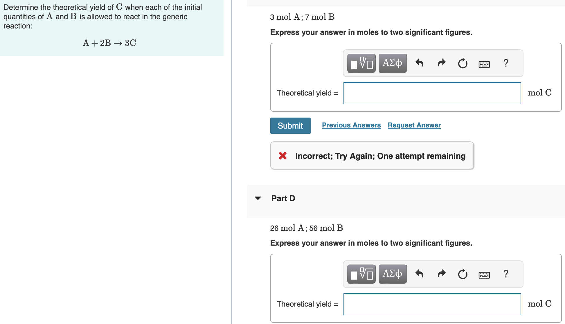 Solved Determine the theoretical yield of C ﻿when each of | Chegg.com