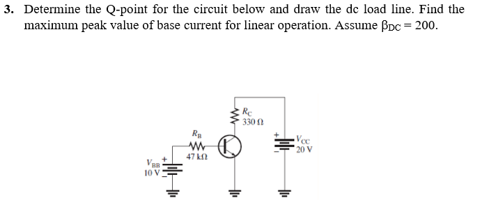 Determine the Q-point for the circuit below and draw | Chegg.com