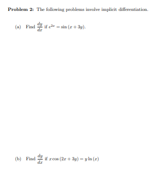 Solved Problem 2: The following problems involve implicit | Chegg.com