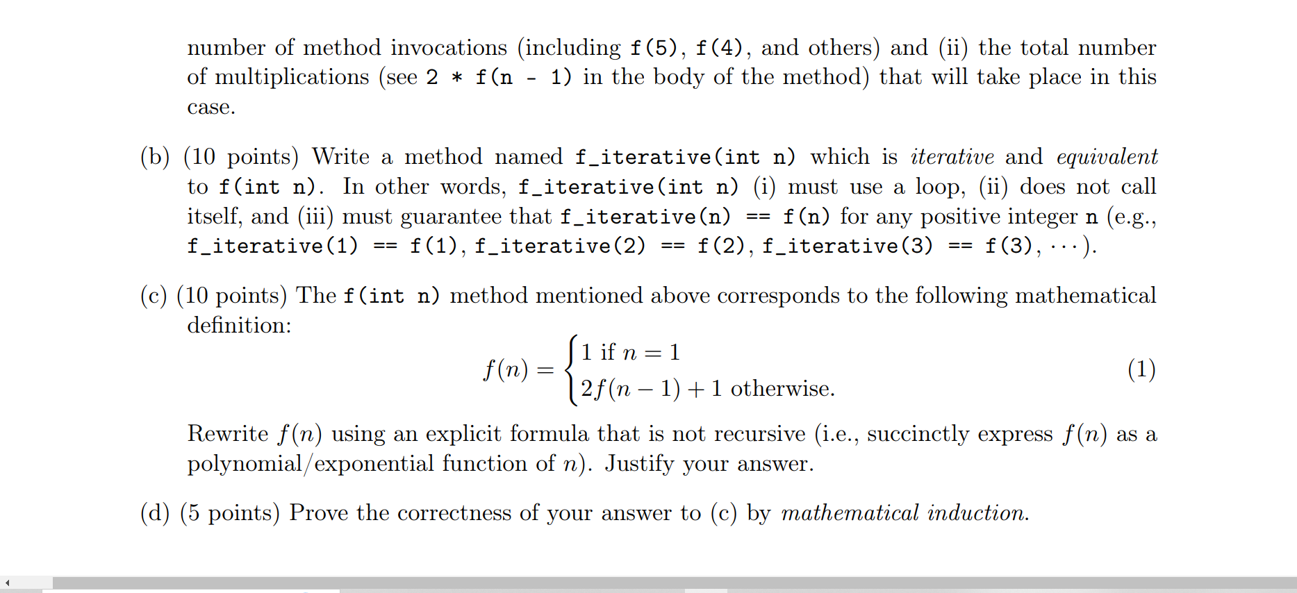 Solved Problem 3. (35 points) Consider the following method: | Chegg.com