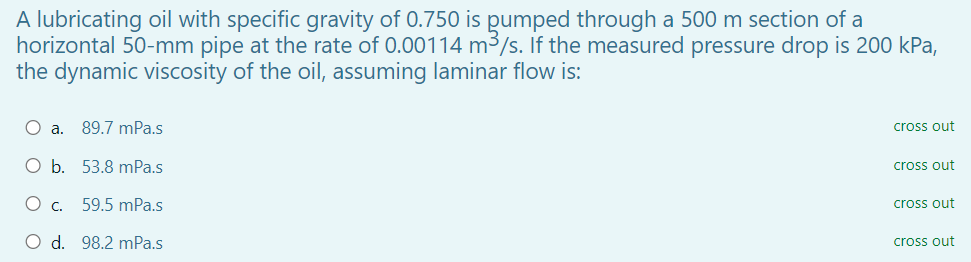 Solved A lubricating oil with specific gravity of 0.750 is | Chegg.com