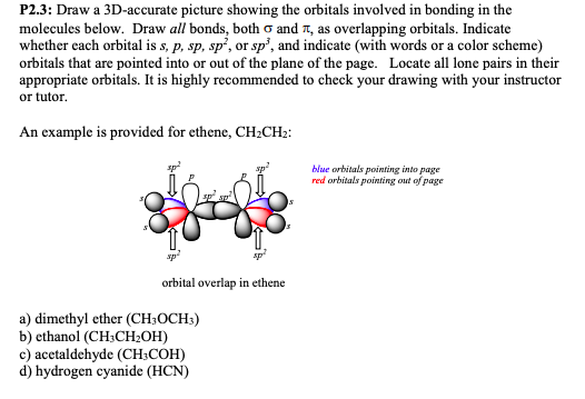 Solved P2.3: Draw a 3D-accurate picture showing the orbitals | Chegg.com