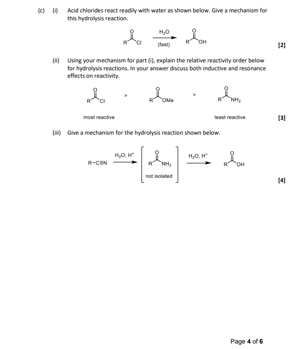 Solved (c) (i) Acid chlorides react readily with water as | Chegg.com