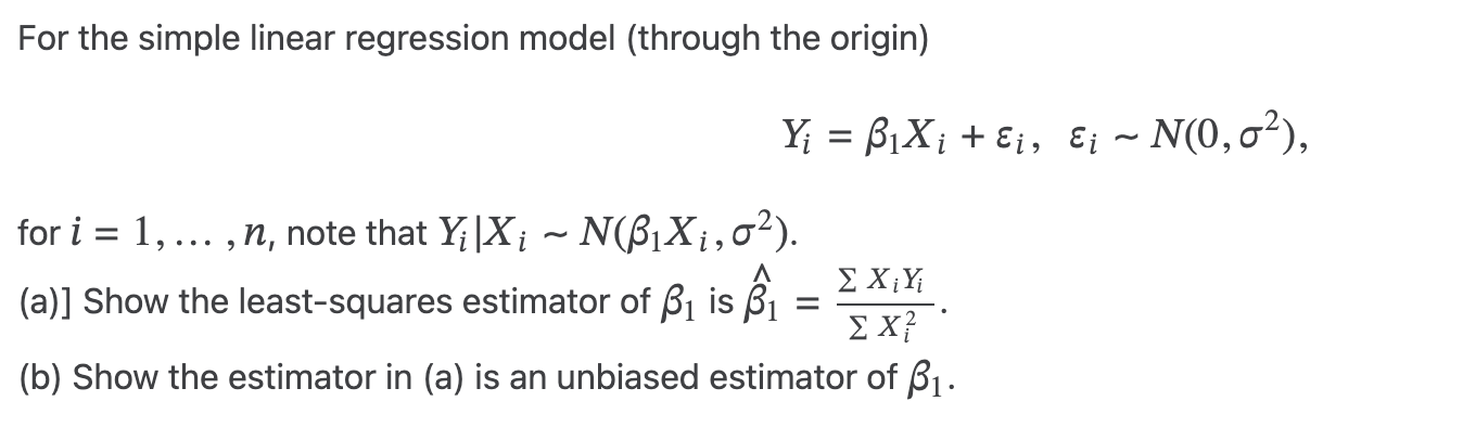Solved For the simple linear regression model (through the | Chegg.com