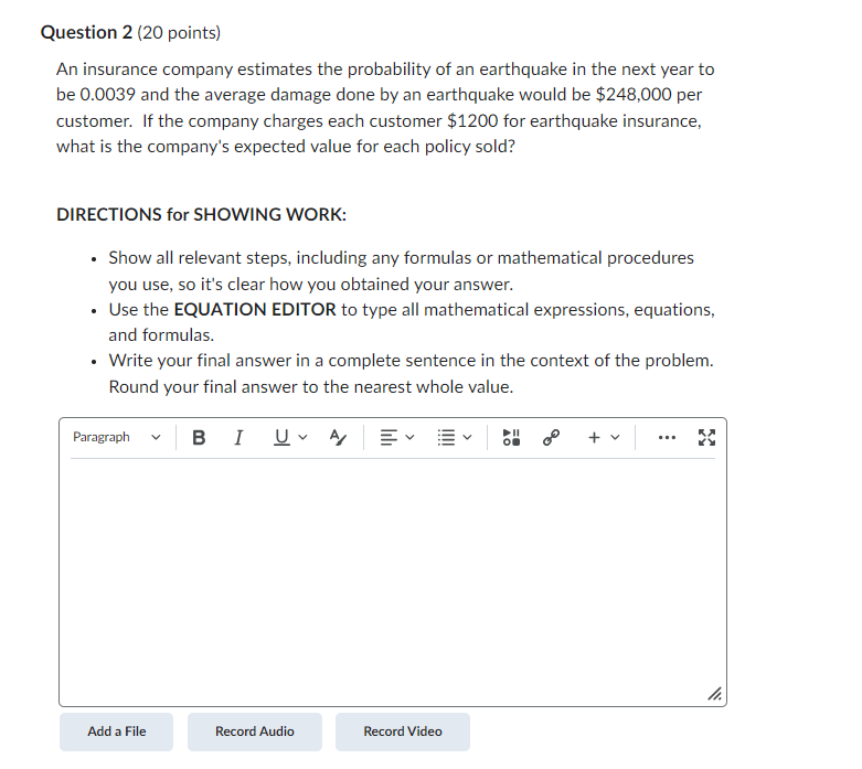 Solved Question 2 (20 points) An insurance company estimates | Chegg.com