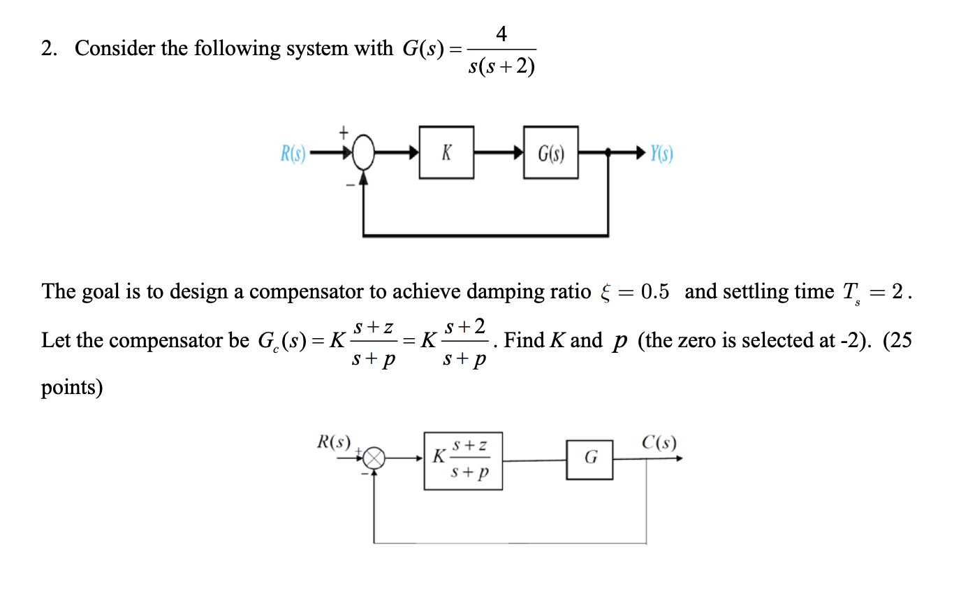 Solved 4 2. Consider the following system with G(s) = s(s+2) | Chegg.com