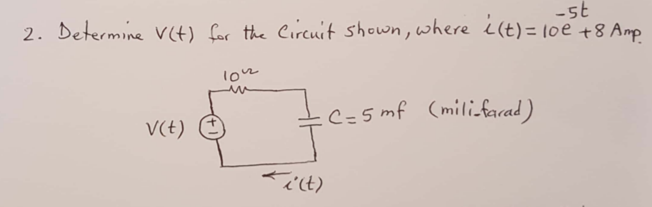 Solved -5t 2. Determine Vct) for the Circuit shown, where | Chegg.com