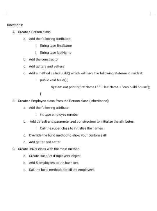 Solved Directions: A Create a Person class: a. Add the | Chegg.com