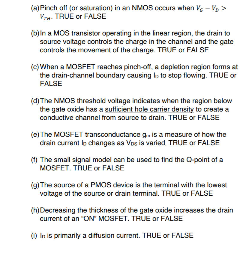 Solved (a) Pinch off (or saturation) in an NMOS occurs when | Chegg.com