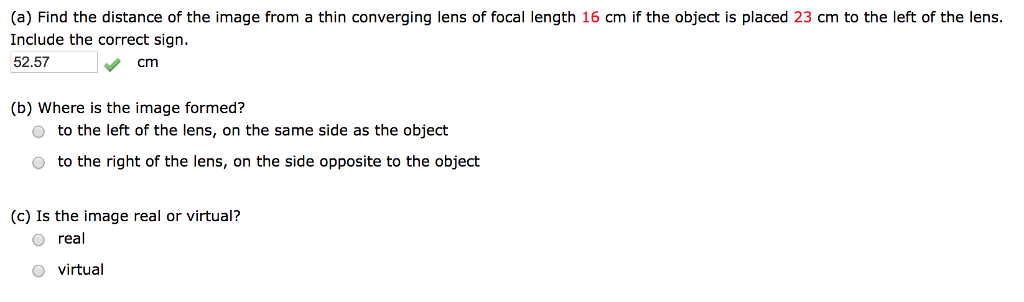 Solved (a) Find the distance of the image from a thin | Chegg.com