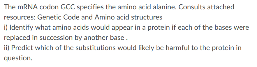 Solved The mRNA codon GCC specifies the amino acid alanine. | Chegg.com