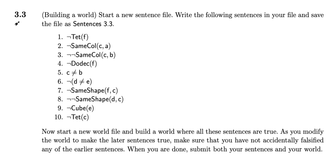 3.3 (Building a world) Start a new sentence file. | Chegg.com