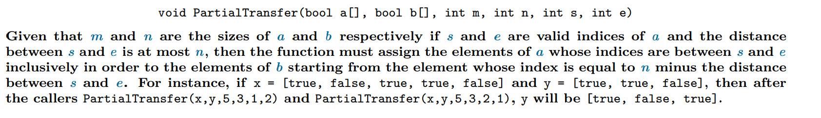 Solved void PartialTransfer(bool a[], bool b[], int m, int | Chegg.com