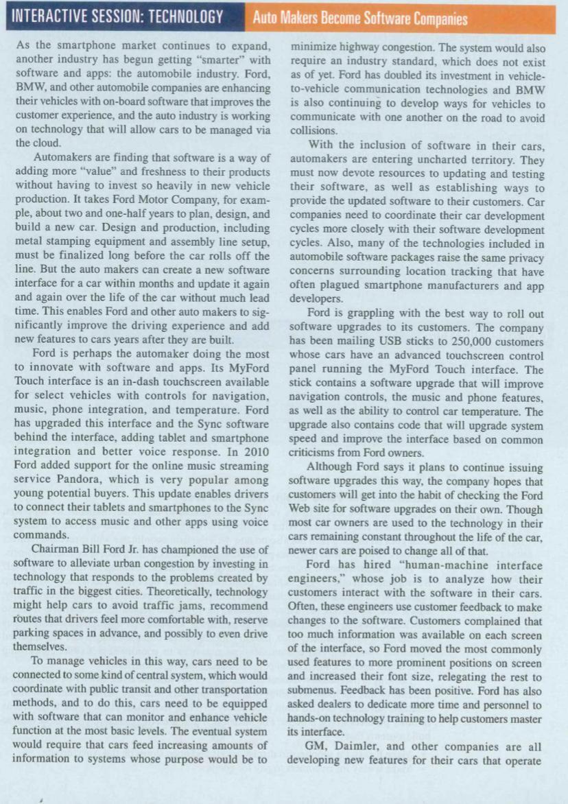 Solved INTERACTIVE SESSION: TECHNOLOGY Auto Makers Become | Chegg.com