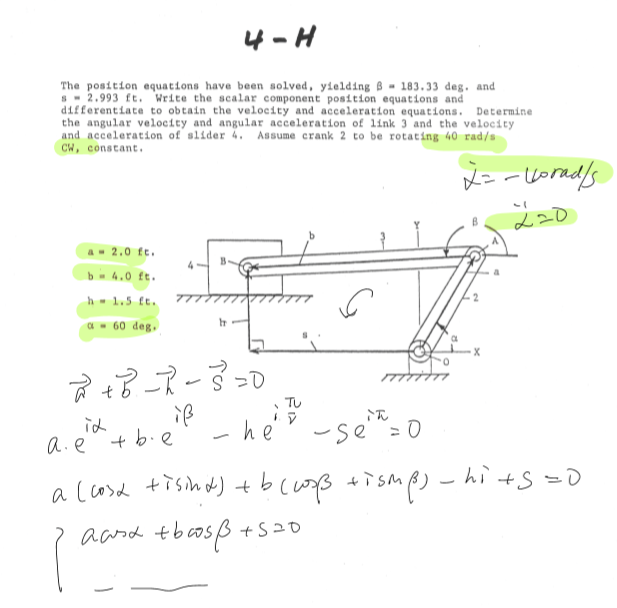 Solved 4-H The position equations have been solved, yielding | Chegg.com