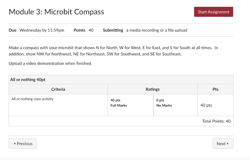 Solved Module 3: Microbit Compass Start Assignment Due | Chegg.com